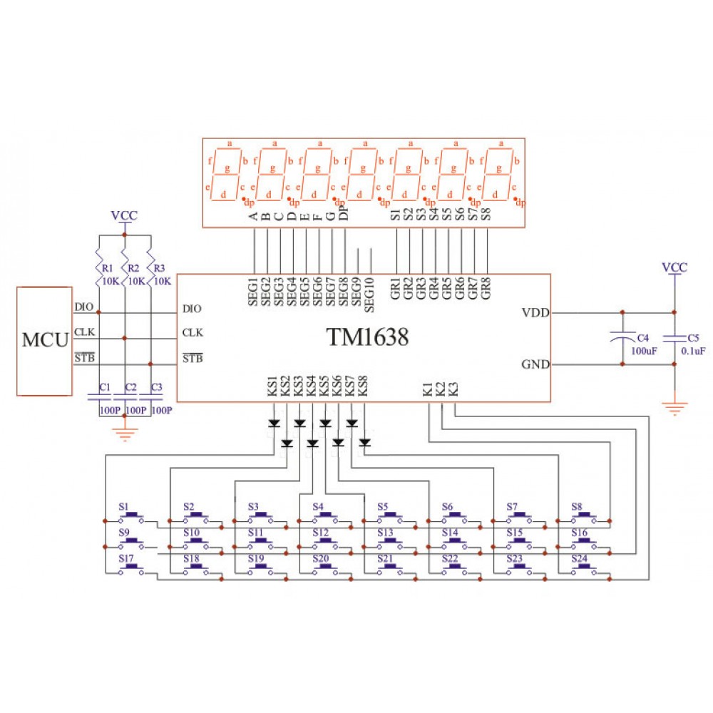 TM1638 SMD SOP-28 7-Segment Display Entegresi - EB-TM1638